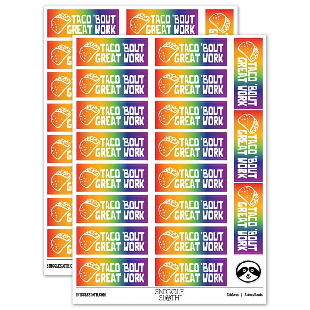 Taco 'Bout Great Work Teacher Student School Sticker Set - Rainbow ...
