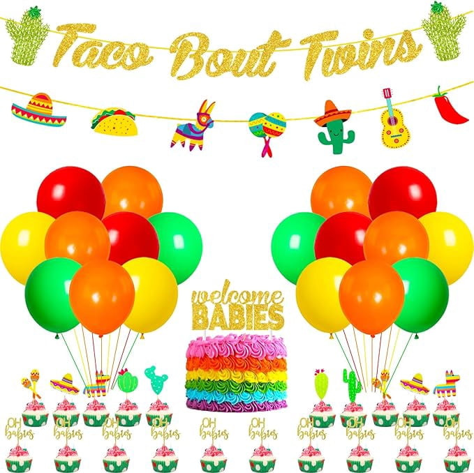 Taco Bout Twins Baby Shower Decorations Fiesta Taco Bout Twins Banner ...