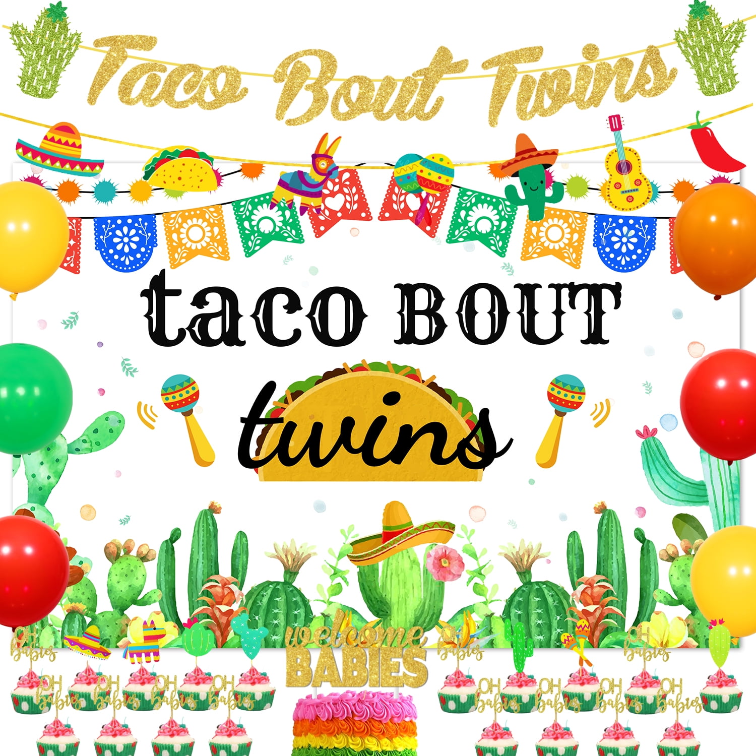 Taco Bout Twins Mexican Theme Baby Shower Decorations Welcome Baby with ...