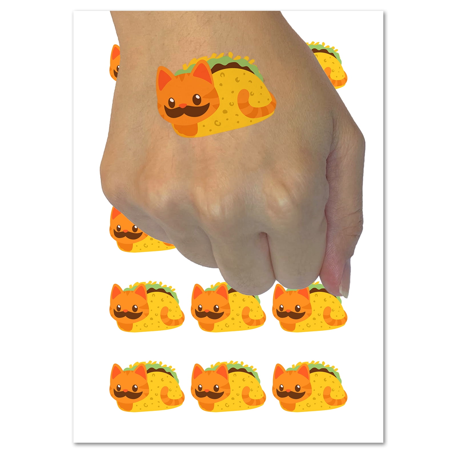 Taco Cat With Moustache Water Resistant Temporary Tattoo Set Fake Body Art Collection 15 2