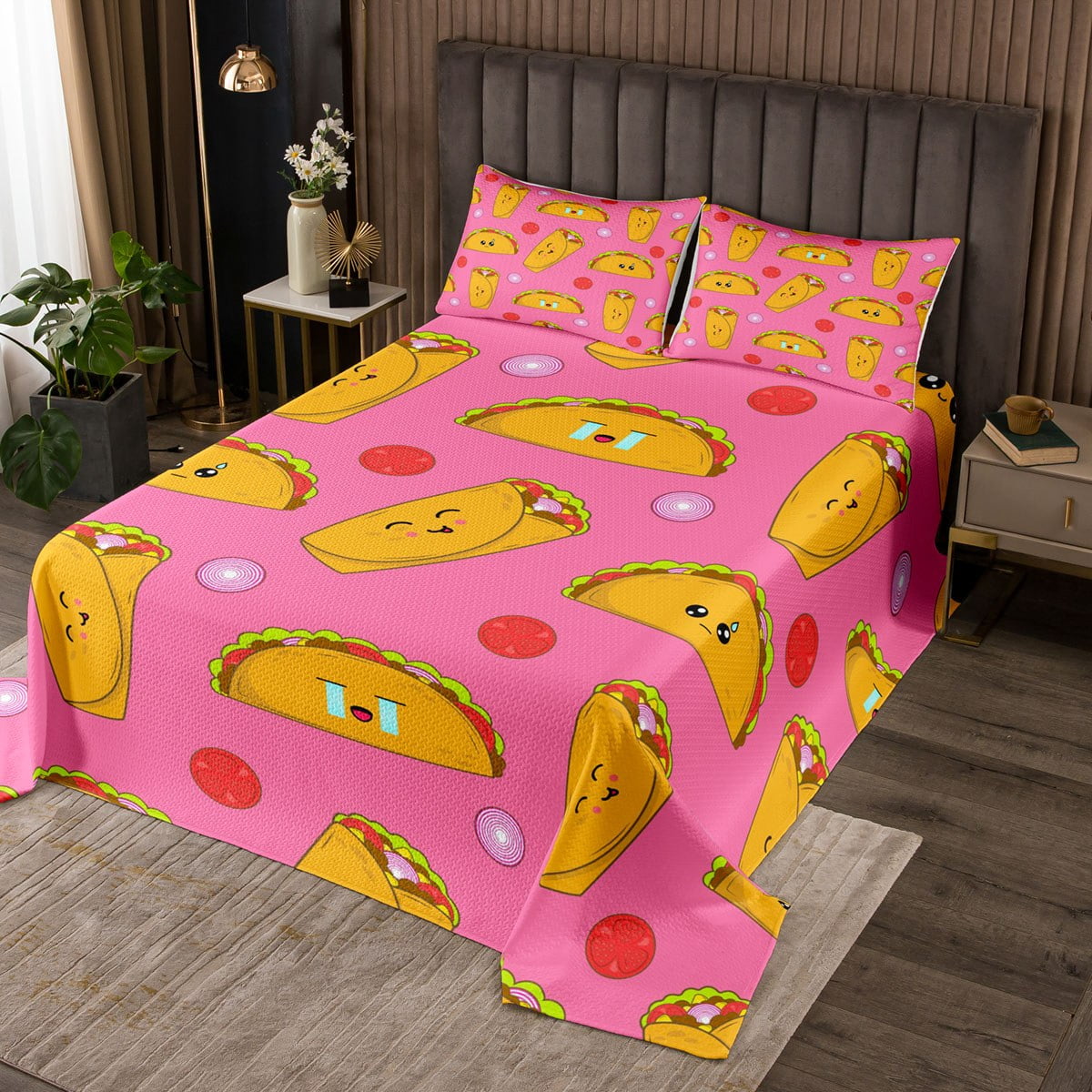 Taco Coverlet Set Funny Fast Food Quilt Set Mexican Cuisine Burritos ...