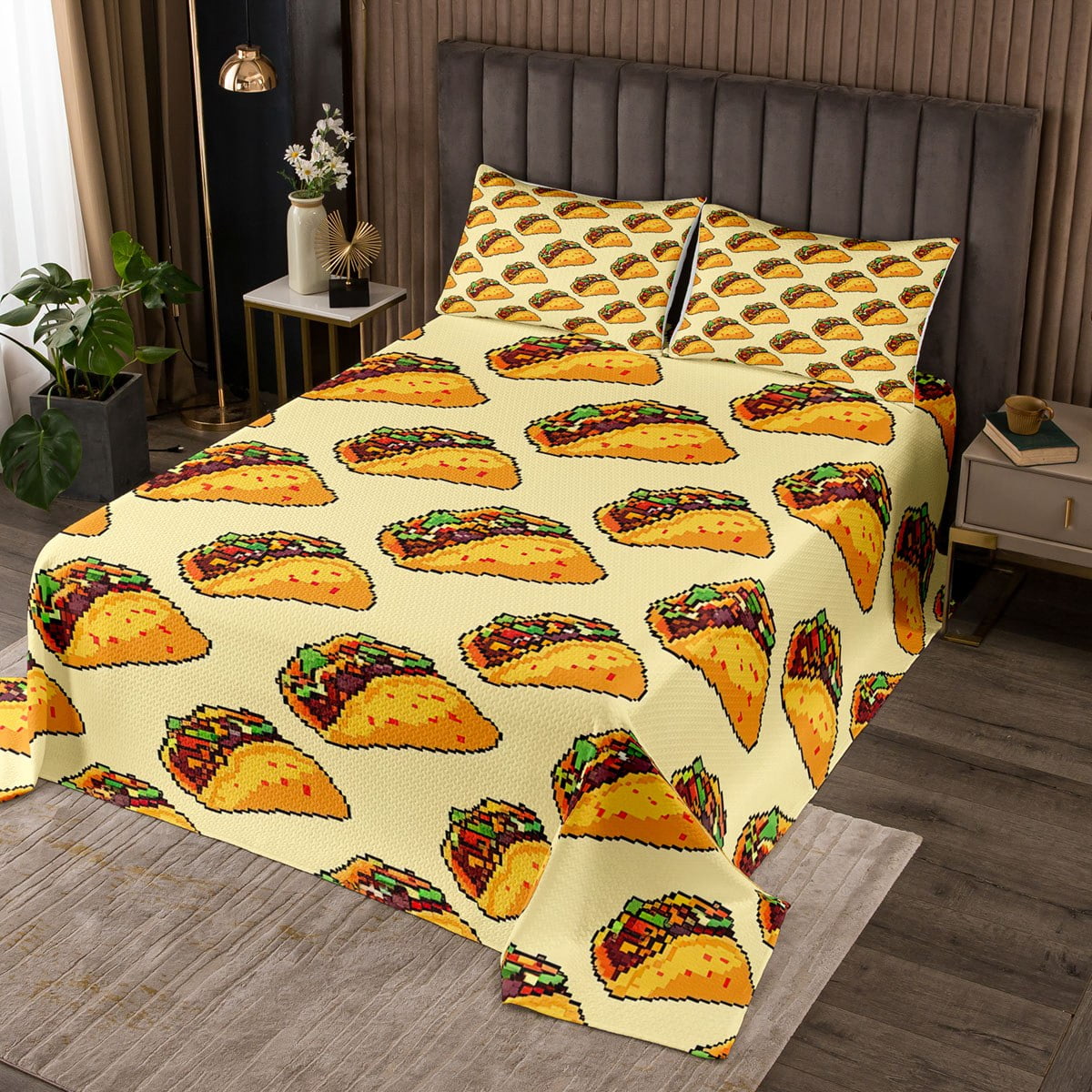 Taco Coverlet Set Mexican Food Quilt Set Taco Party Bedspread Set ...