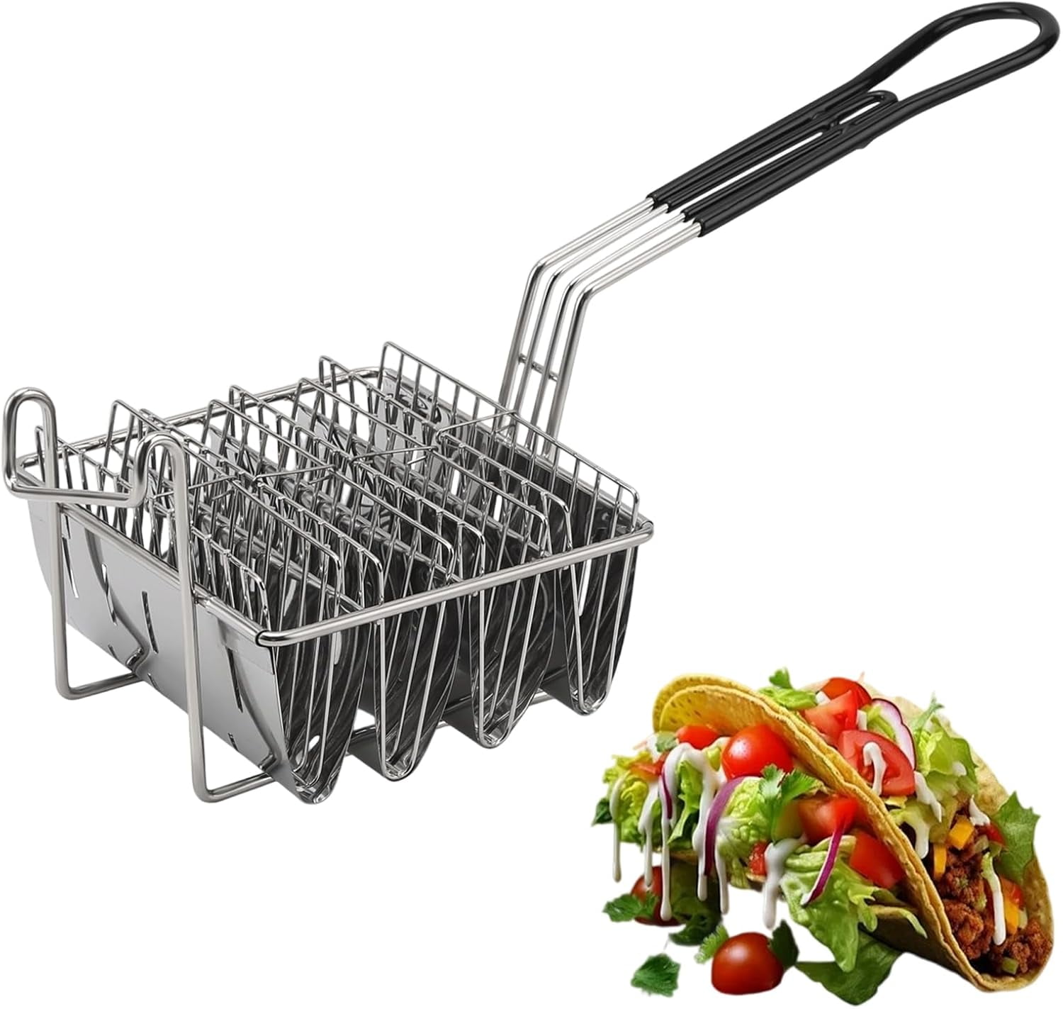 Taco Fryer Basket, Stainless Steel V-shape Tortilla Fryer Basket Holds ...