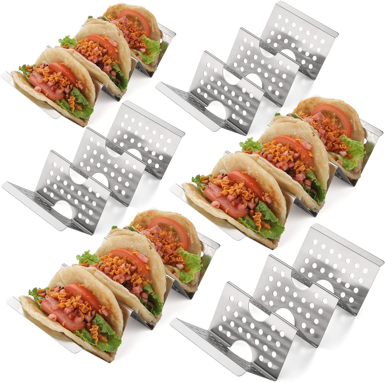 Taco Holder Stand Set of 6 Stainless Steel Taco Tray Style Each Rack ...