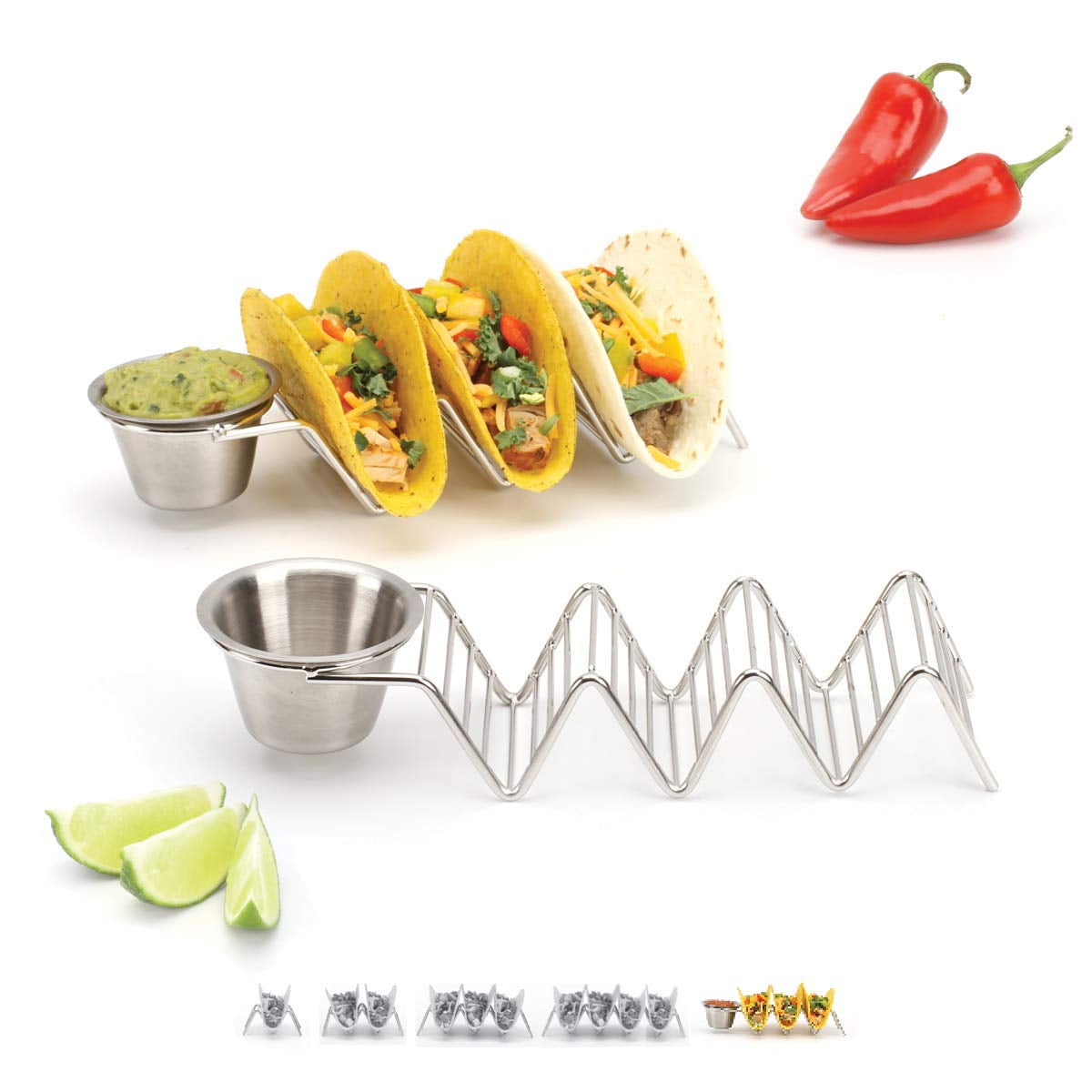 2LB Depot Taco Holder Stand with Salsa Cup - Premium Stainless Steel ...