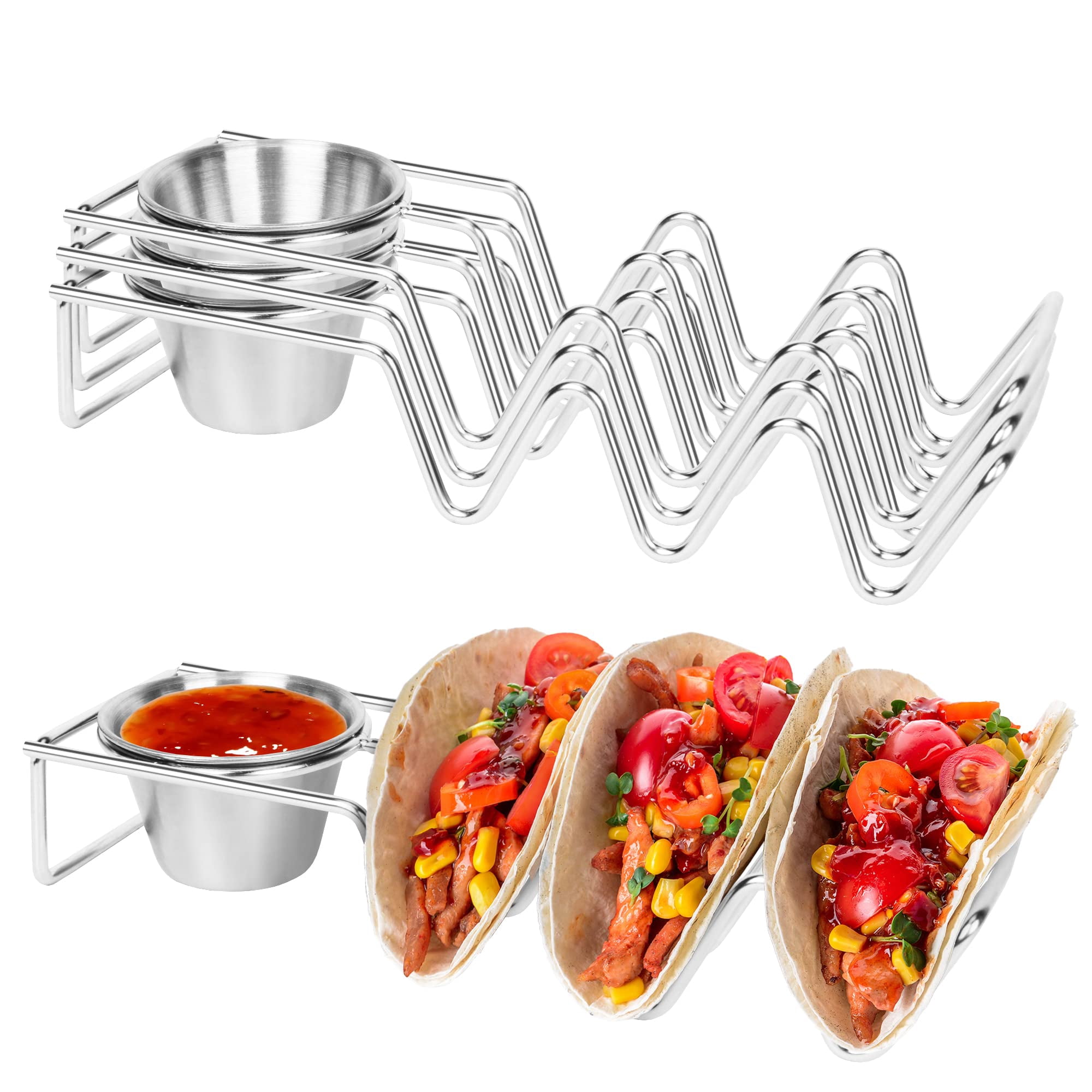 Taco Holders with Salad Cup set of 3,Stainless Steel Taco Shell Holder ...
