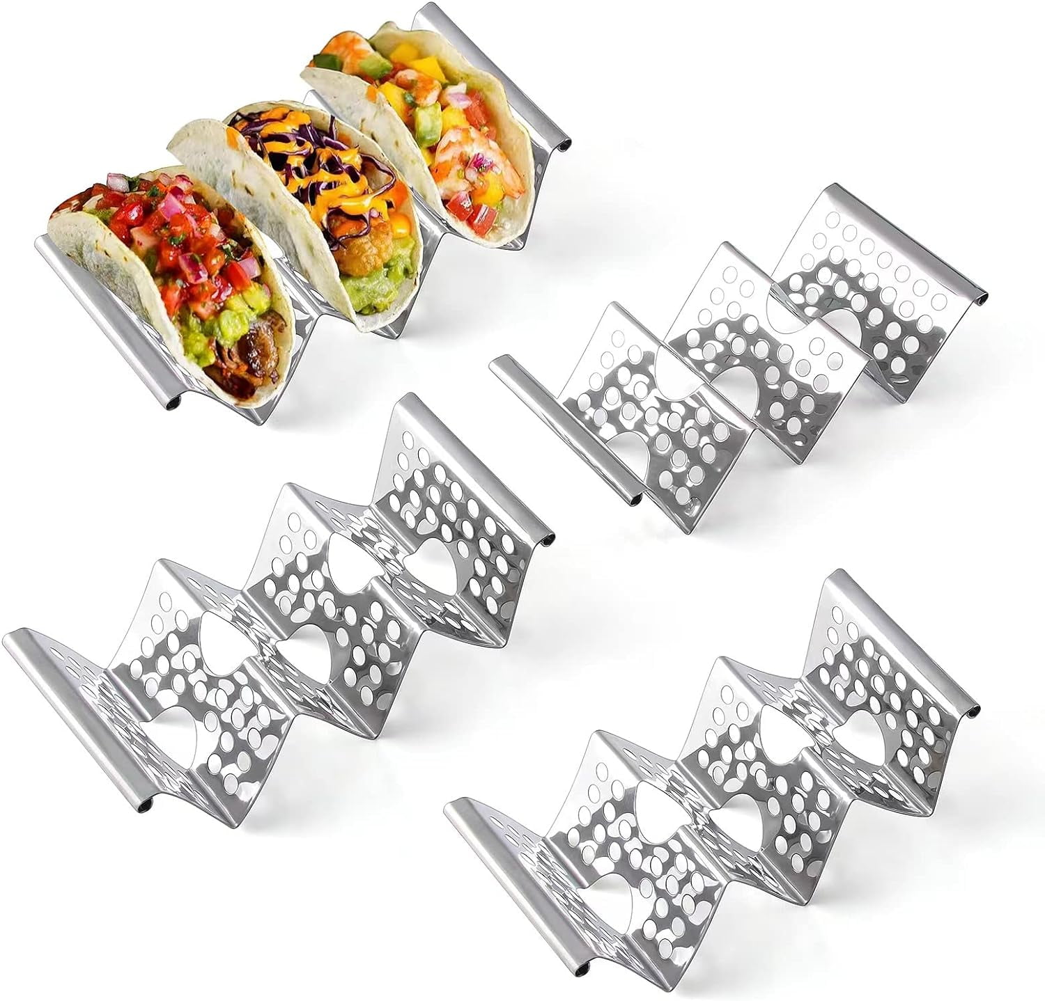 Taco Holders Set of 4, Taco Stand, Stainless Steel Taco Holder, Each ...