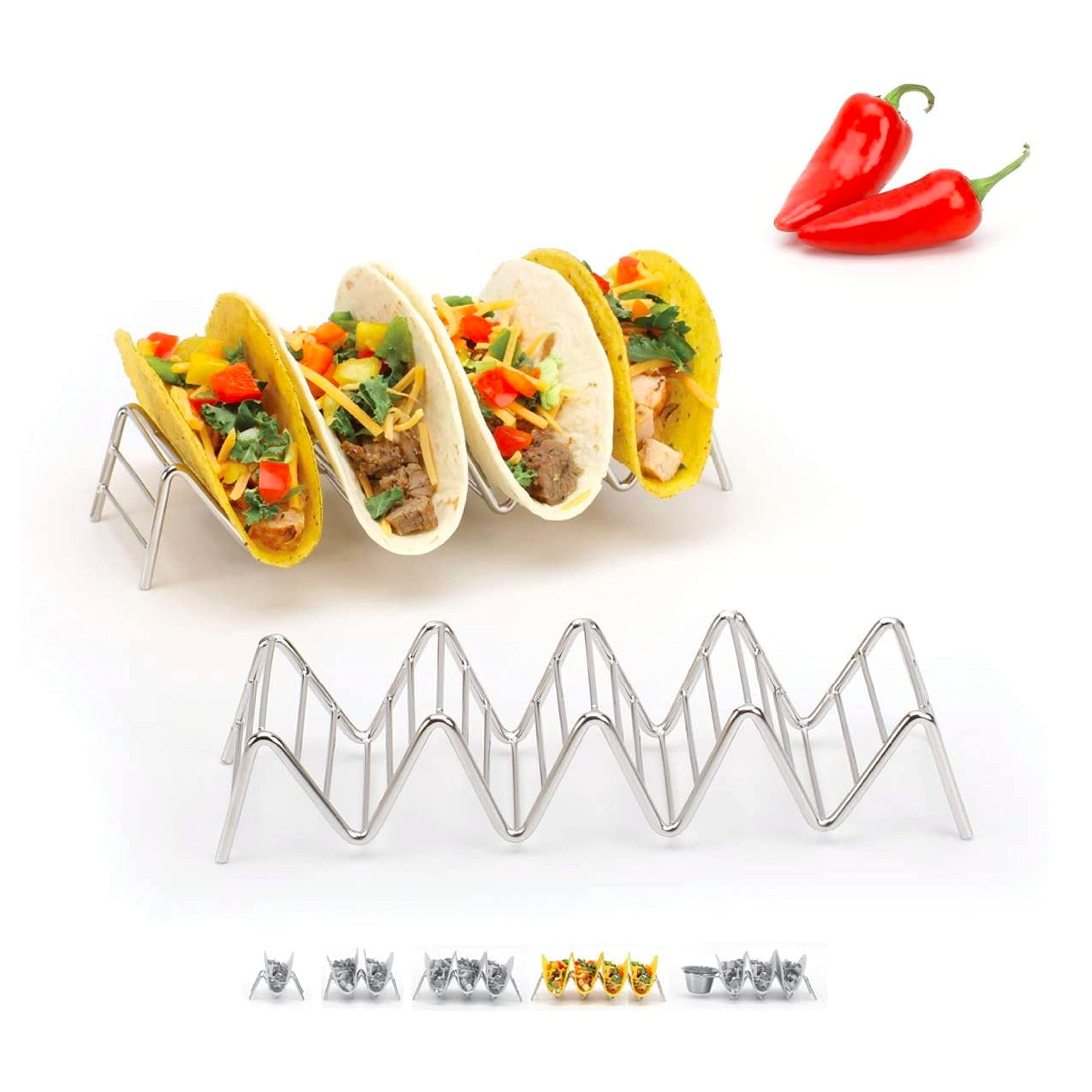 Premium Stainless Steel Taco Holders Set of 2, Stackable Stands, Each ...