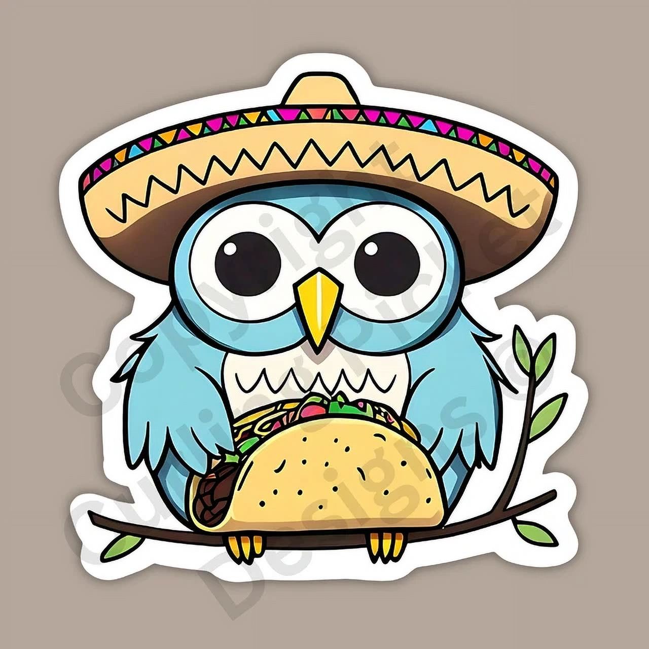 Taco Owl Foodie Fiesta Sombrero Tuesday Sticker Phone Decal Water ...