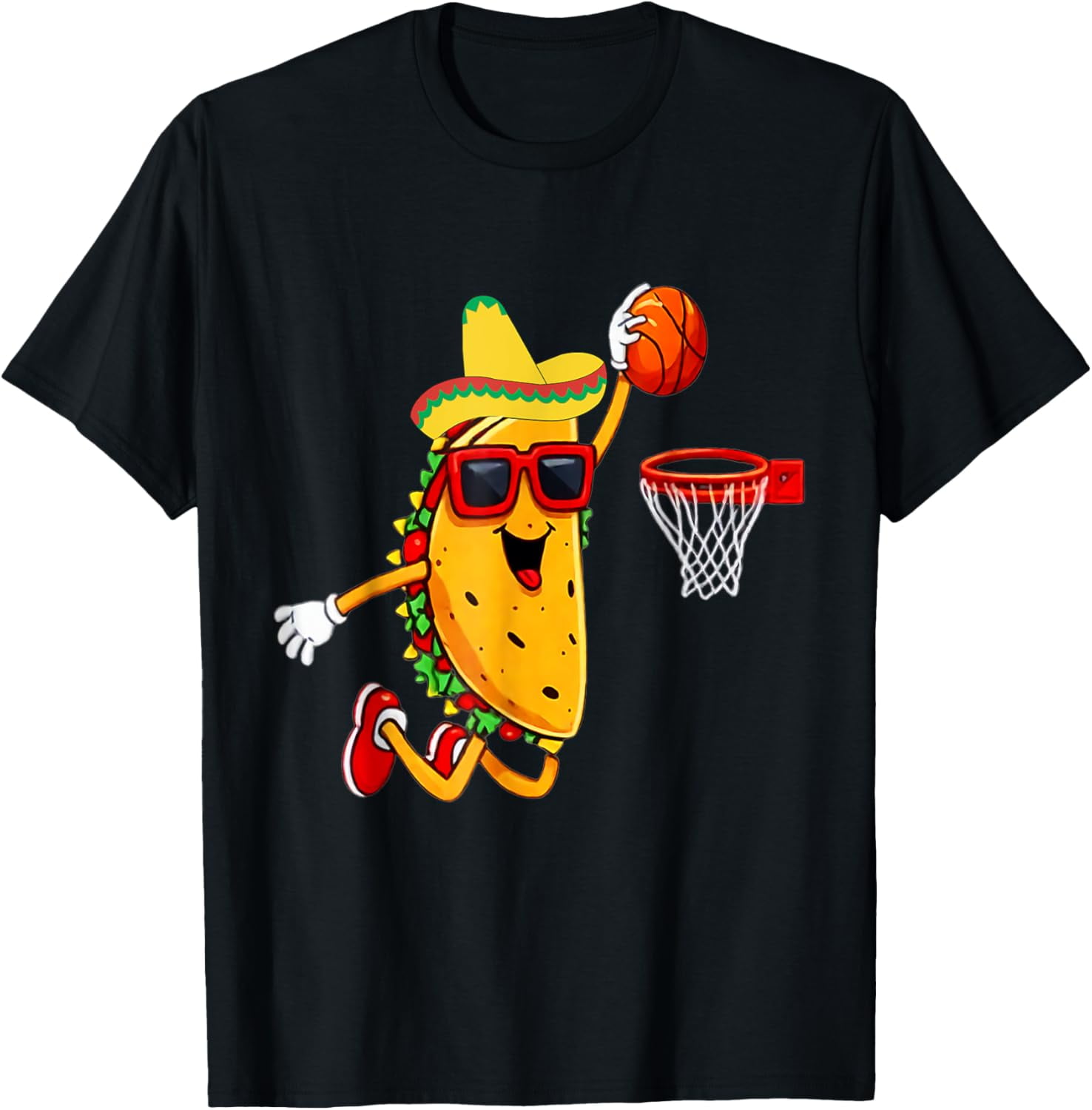 Taco Playing Basketball Mexican Food Dunking Cinco De Mayo T-Shirt ...