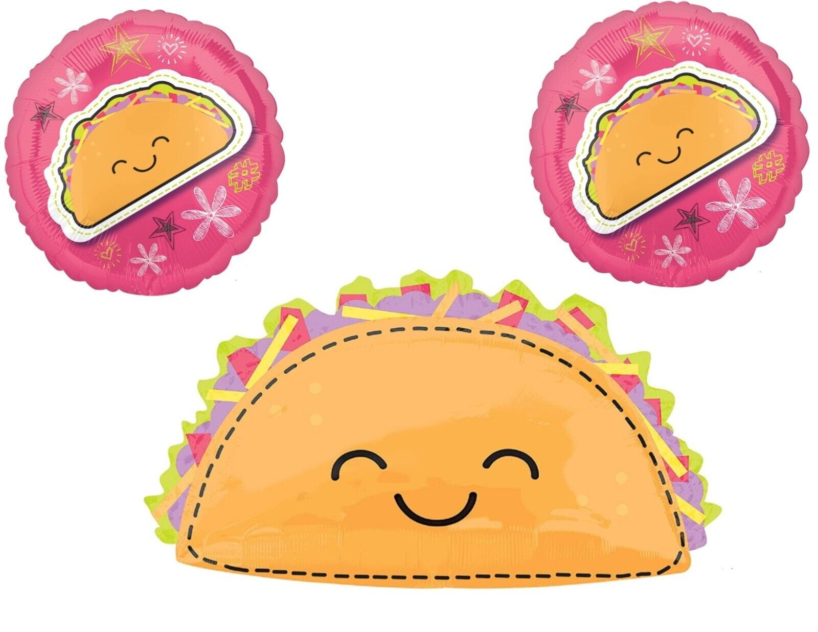 Taco Smiley Face Emoji 3 piece Birthday Balloons Supplies Party Fiesta ...