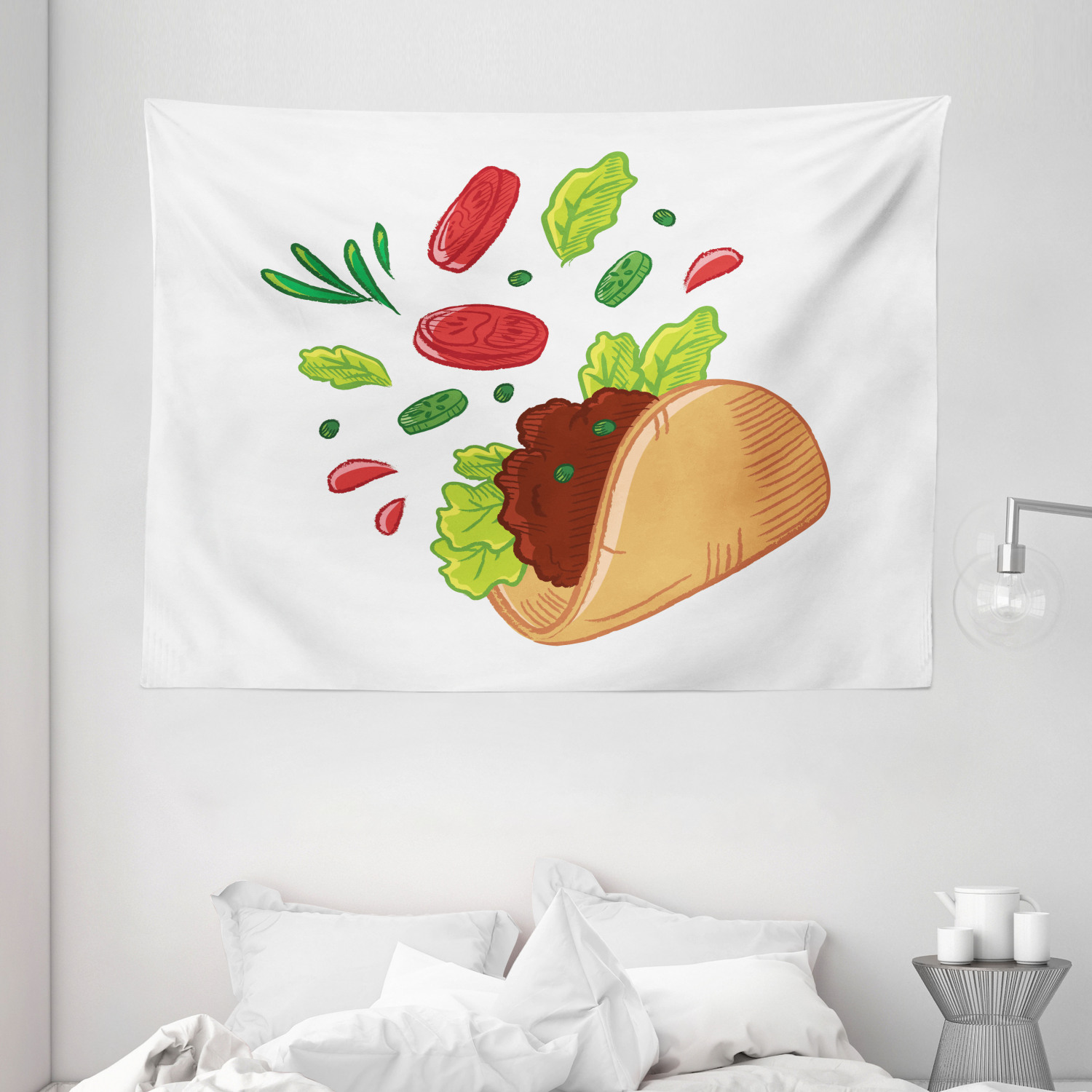 Taco Tapestry, Vegan Snacks with Mexican Wheat Tortilla Lettuce Tomato ...