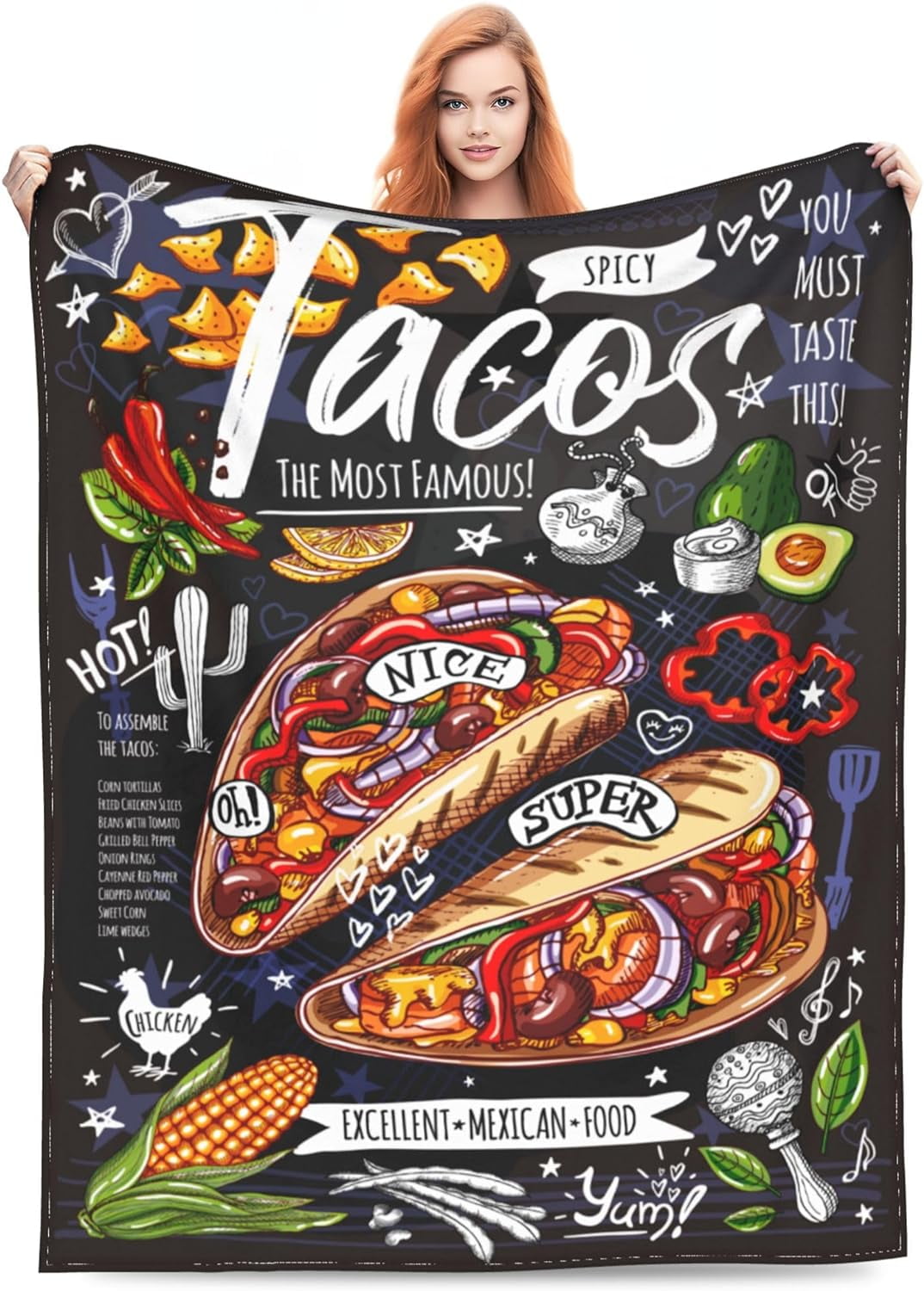 Taco Throw Blanket Funny Fast Food Poster Mexican Cuisine Burritos ...