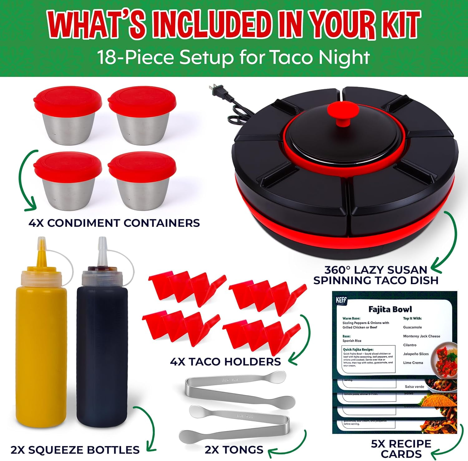 Taco Tuesday Kit - Taco Bar Serving Set for a Party, Lazy Susan Serving ...