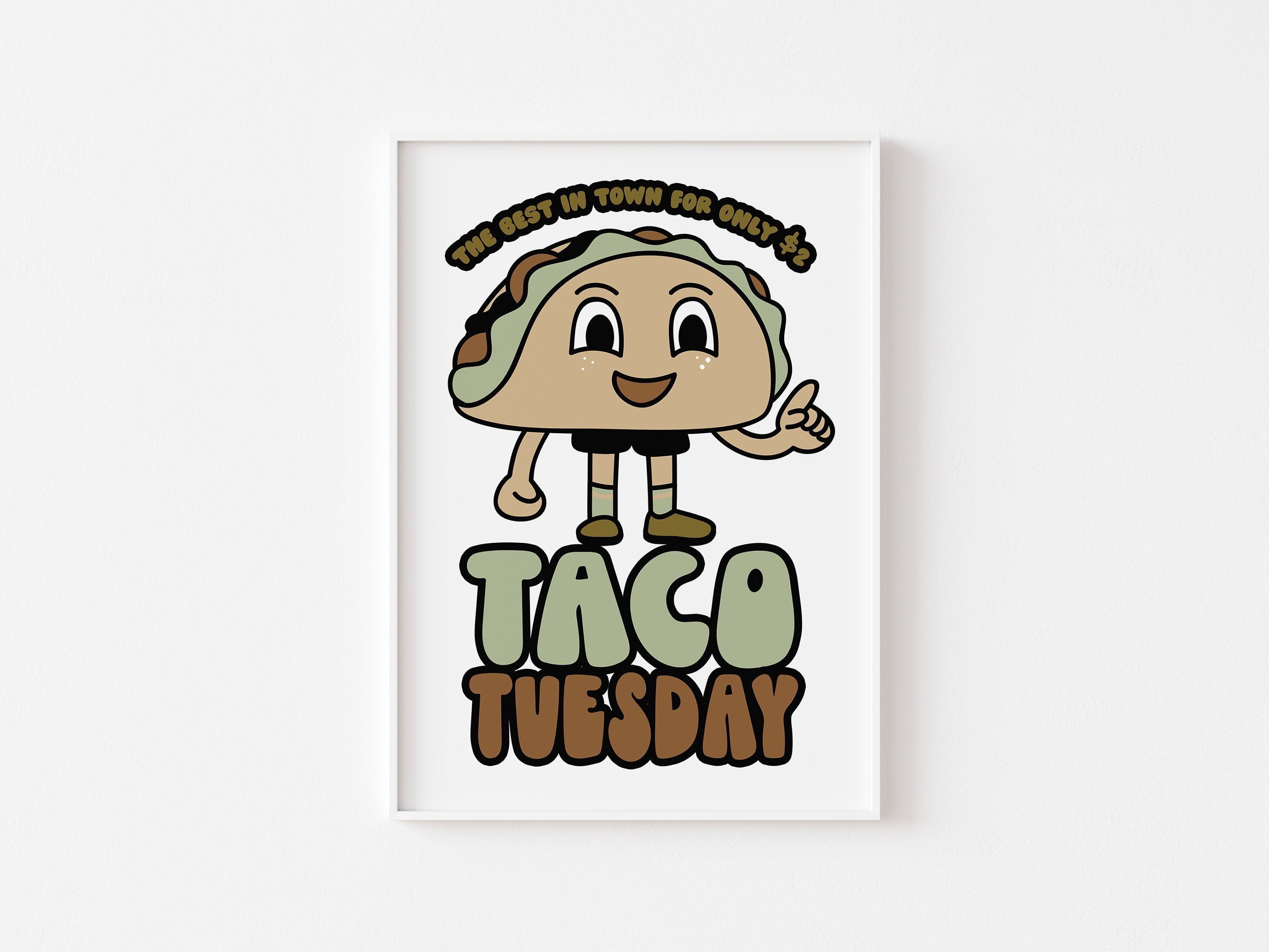 Taco Tuesday Retro Character Print - Fun Kitchen Print, Retro Mascot ...