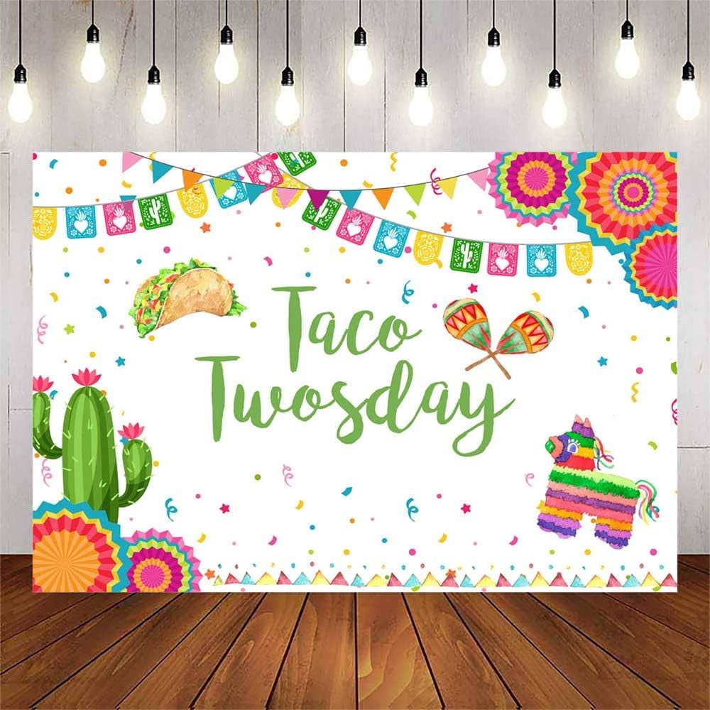 Taco Twosday Backdrop Girl Cactus Samba Twosday Birthday Fiesta 2nd ...