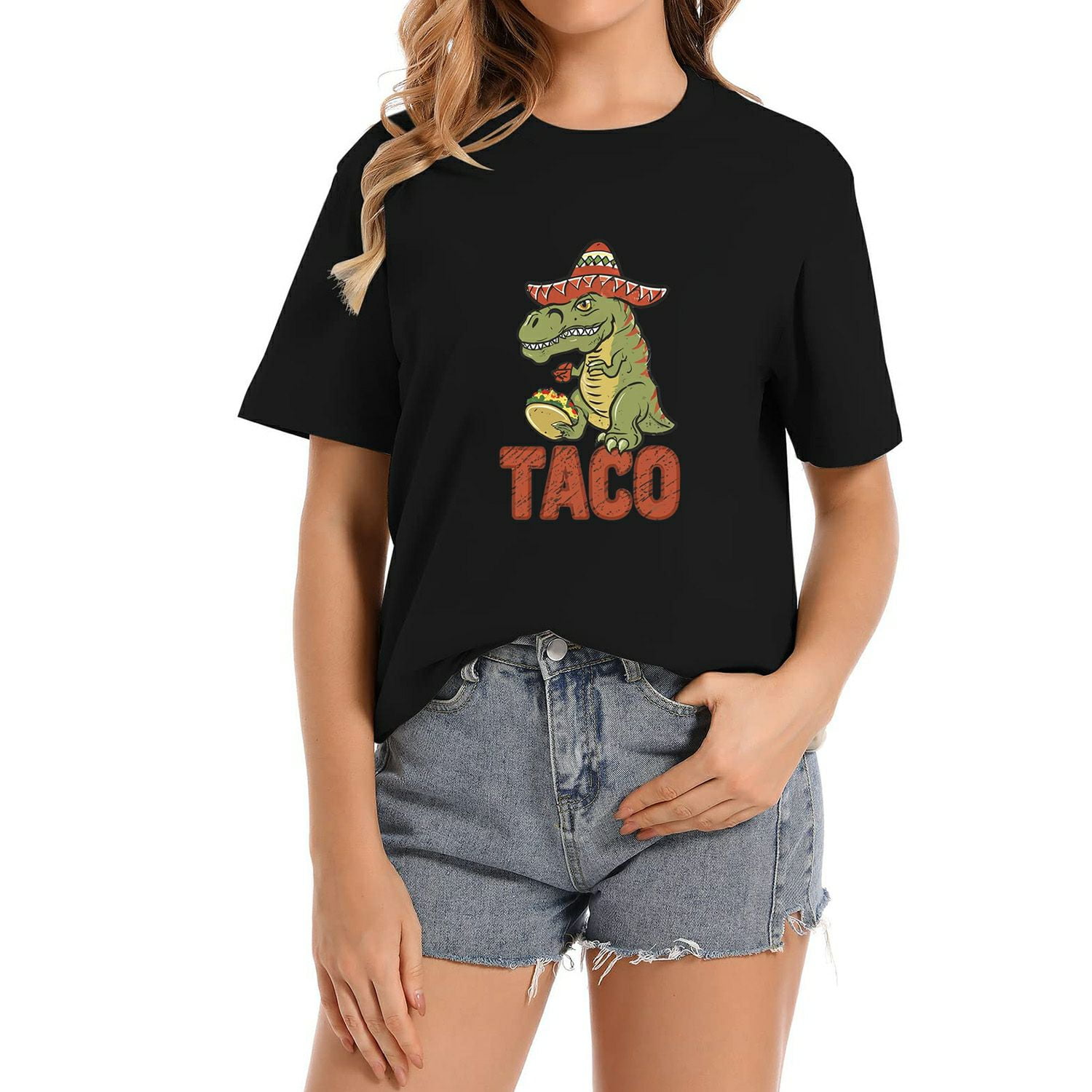 Taco saurus Round Neck Shirt Black M - Walmart.com