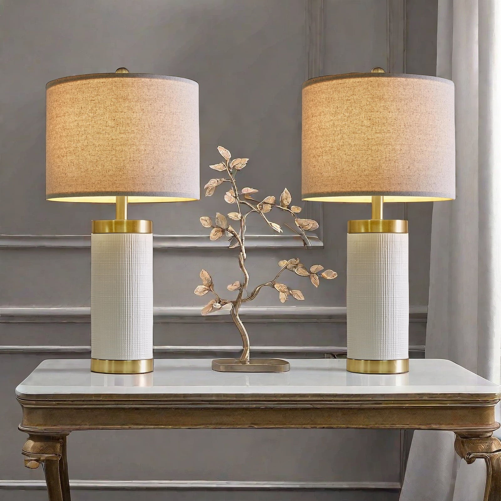 Tacoday 24.5 Inch Modern Ceramic Bedroom Table Lamp Set (2 Lamp) for ...