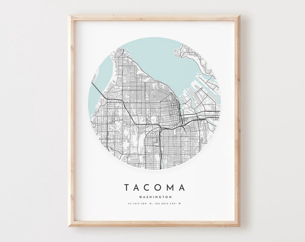 Tacoma Map Print, Tacoma Map Poster City Wall Art, Wa Road Map ...