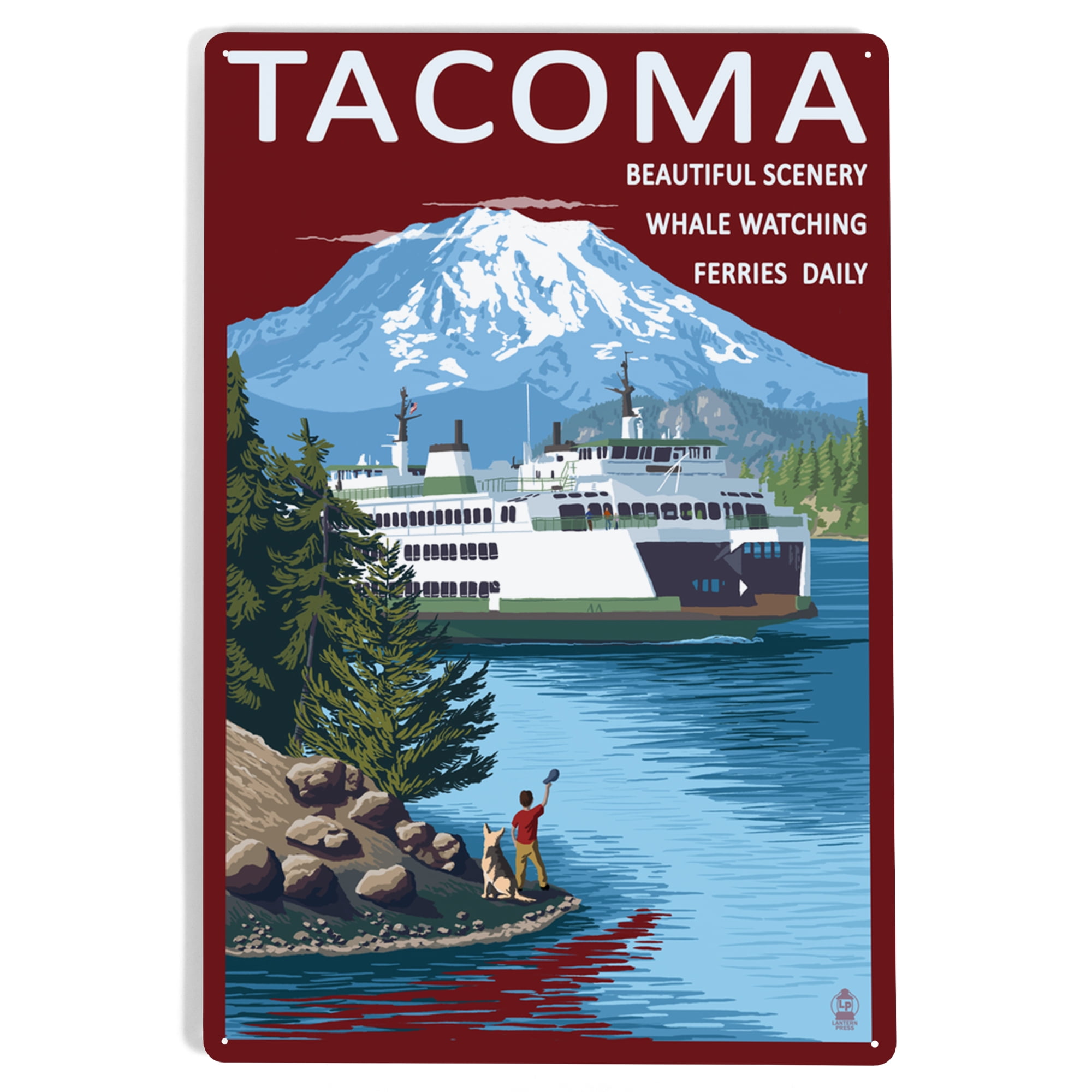 Tacoma, Washington, Ferry and Mount Rainier Scene (12x18 Aluminum Art ...