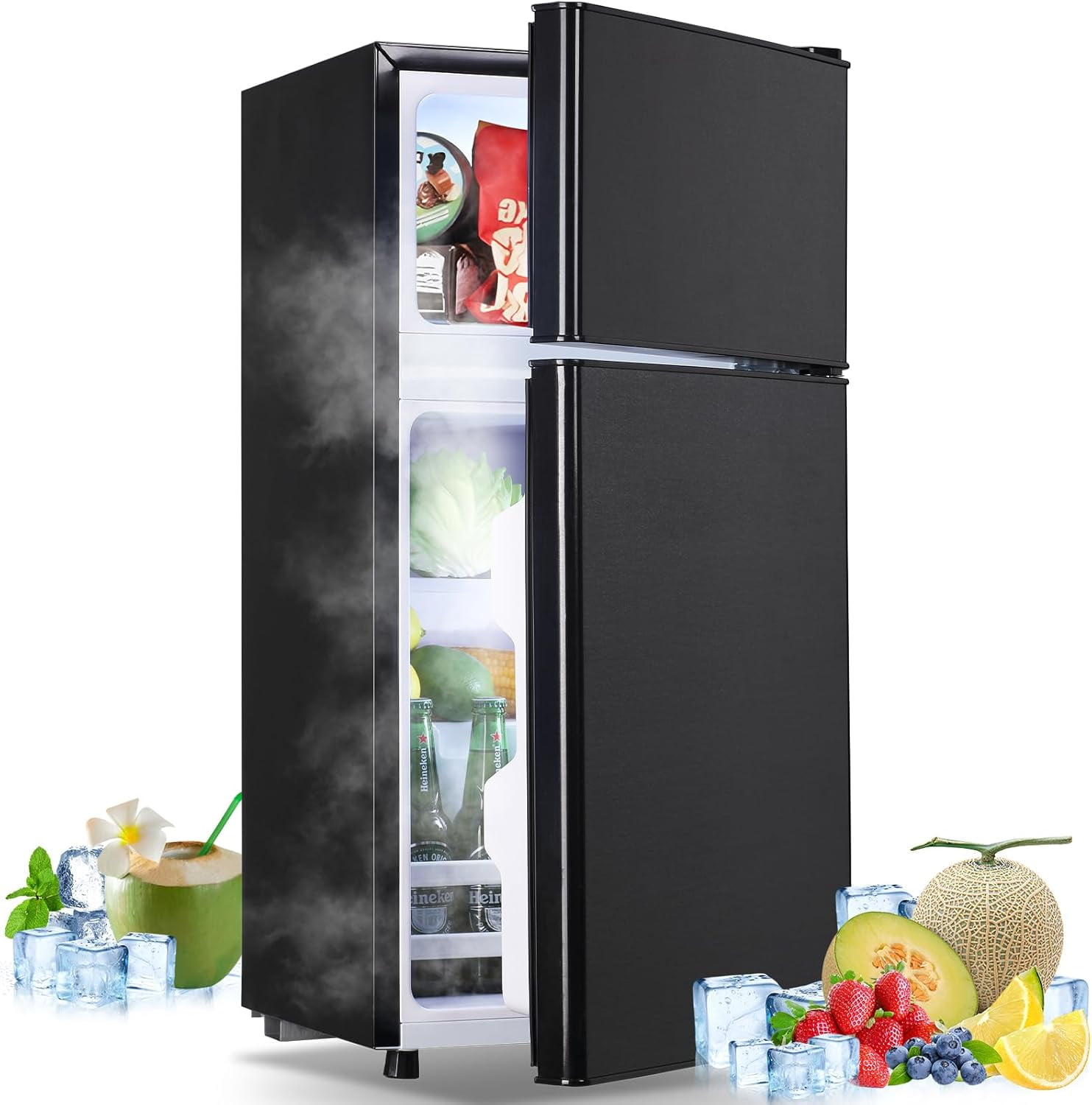 Tacool Small Mini Fridge with Top Freezer Compact Refrigerator Dual ...