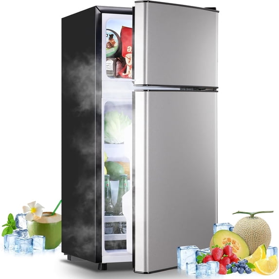 Tacool Small Mini Fridge with Top Freezer Compact Refrigerator Dual ...