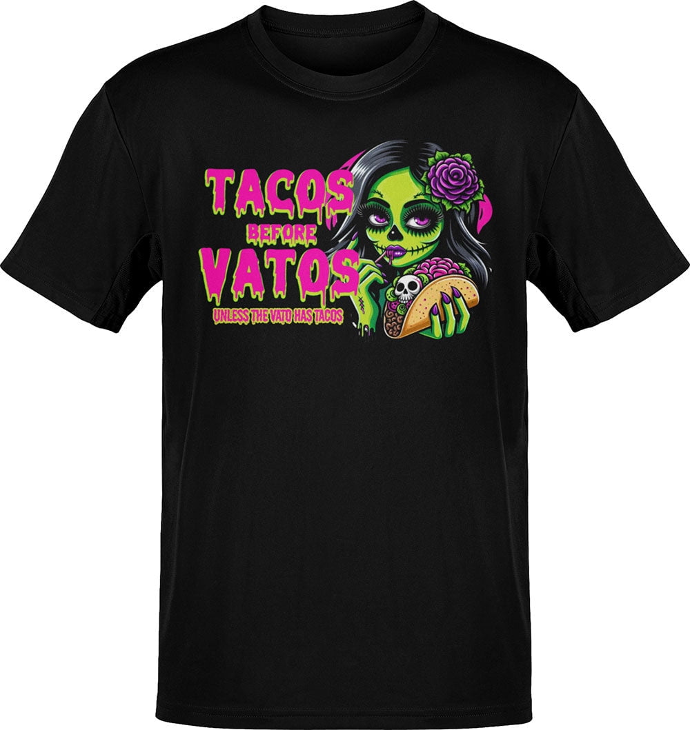 Tacos Before Vatos Funny Zombie Apocalypse Food Unisex T-Shirt up to ...