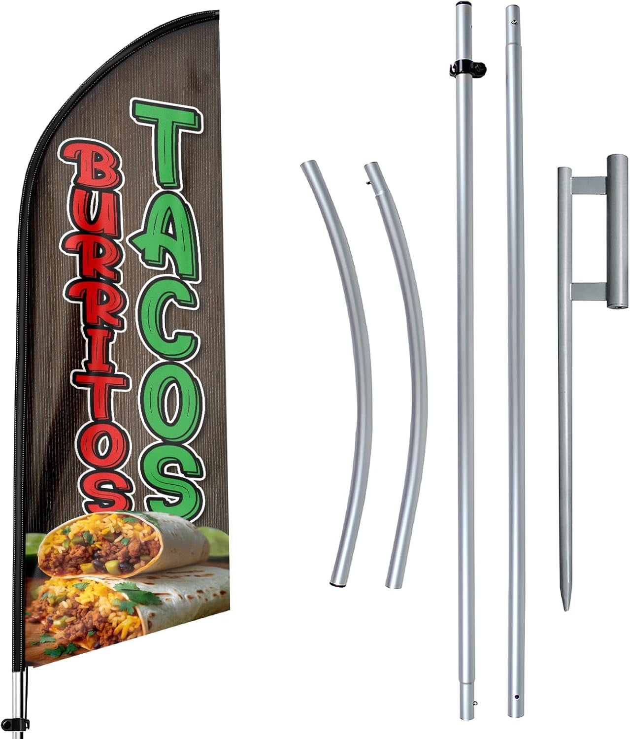 Tacos Burrito Advertising Swooper Flag, 11Ft Feather Flag with Flag ...