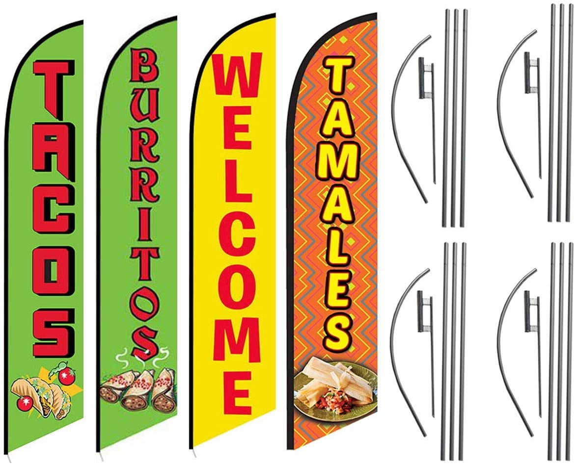 Tacos Burritos Tamales Welcome Mexican Restaurant Feather Flag Kit ...