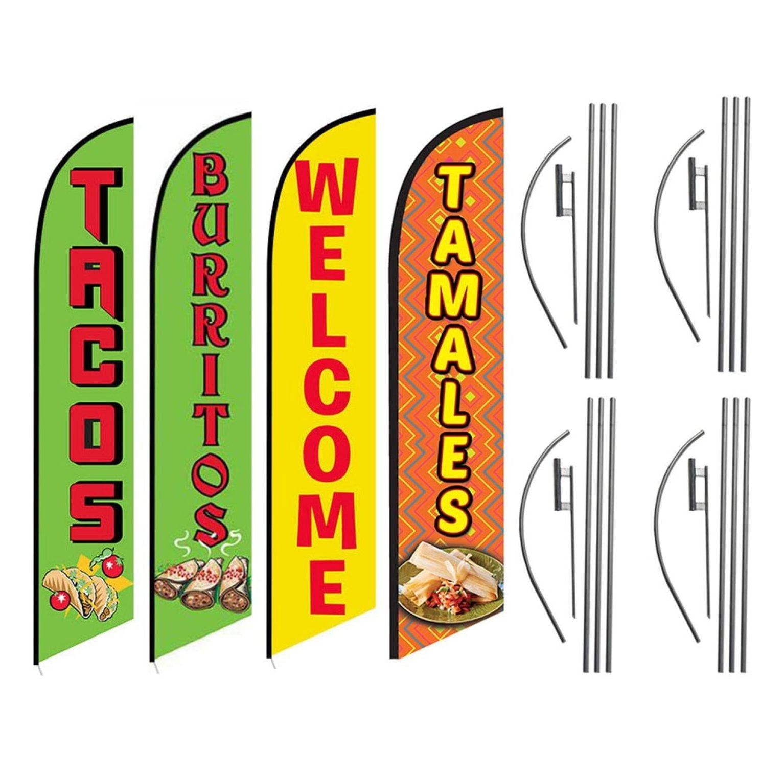 Tacos Burritos Tamales Welcome Mexican Restaurant Flag Kit Package, 4 ...