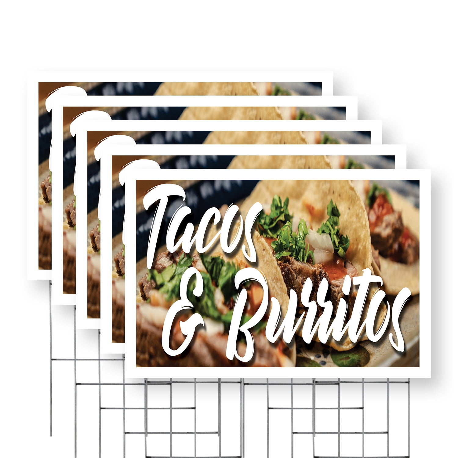 Tacos and Burritos Yard Sign 5 Pack of 24 Inch x 36 Inch Single Sided ...