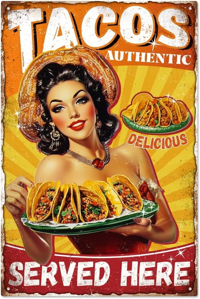 Tacos Lady Vintage Metal Tin Sign Retro Gourmet Food Metal Kitchen ...