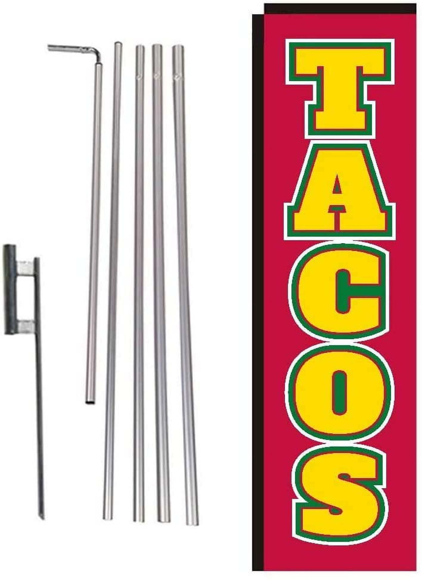 Tacos Mexican Food Rectangle Feather Banner Flag with Pole Kit and ...