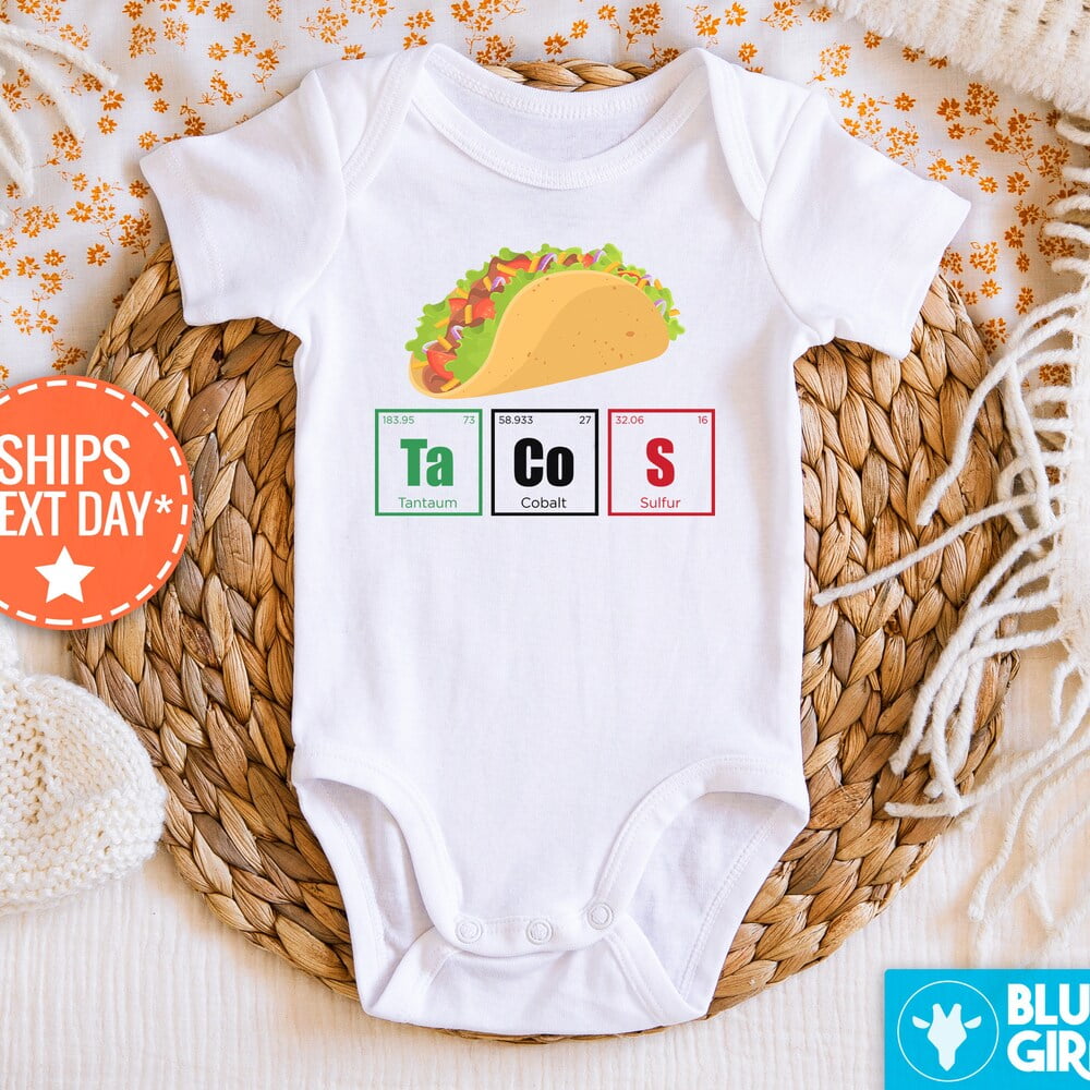 Tacos Periodic Bodysuit, Funny Taco Baby Onesie, Cute Periodic Food ...