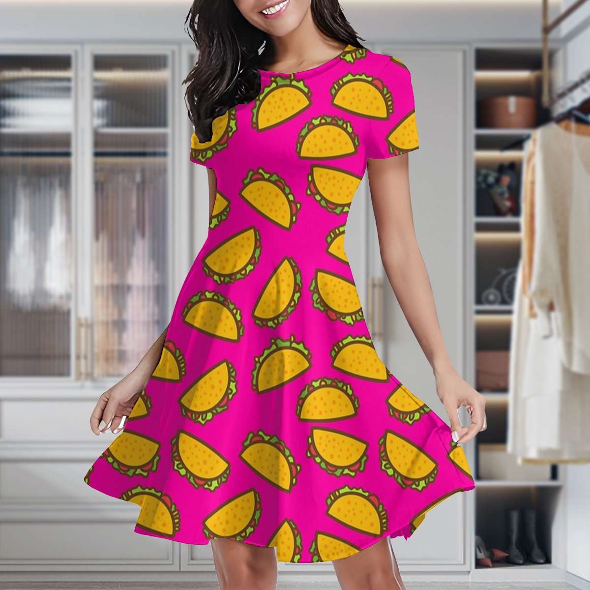 Tacos Rosados Women's Classic Swing Skater Dress Casual Work Party ...