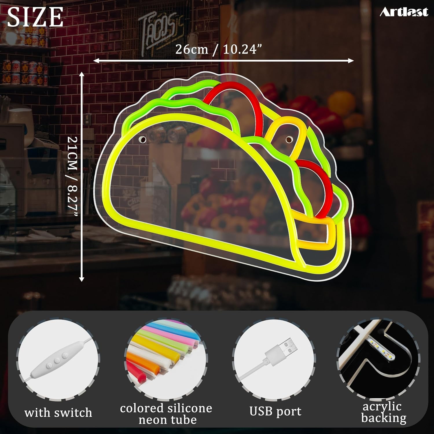 Tacos Shaped Neon Sign Led Neon Taco Signs For Mexican Food Restaurant ...