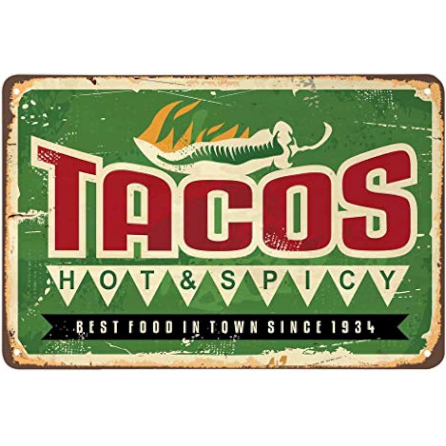 Tacos Tin Sign Restaurant Poster Hot Spicy Tacos Best Food in Town ...