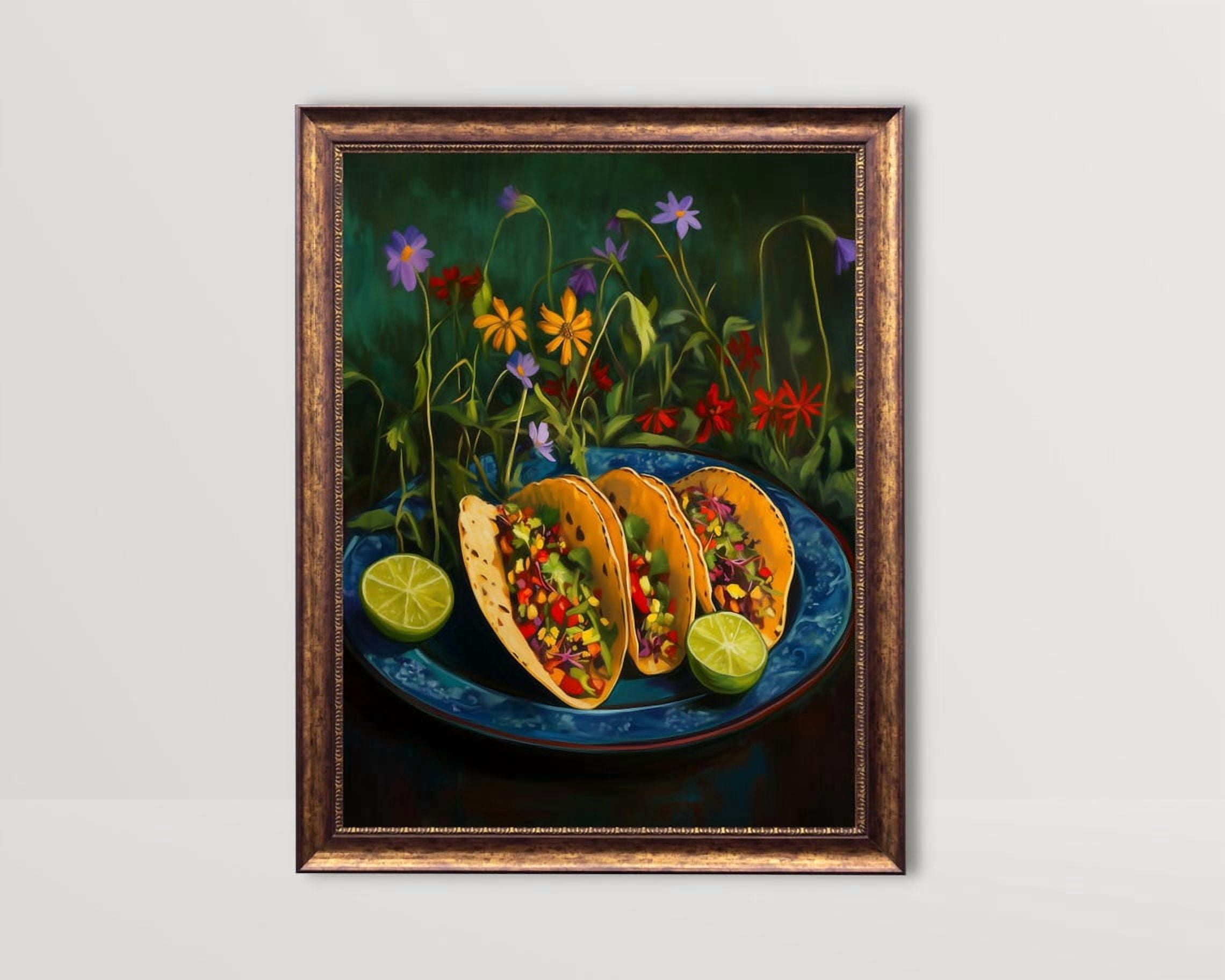 Tacos, Whimsical Mexican Food Wall Art, Moody Kitchen Print, Fun Snack ...