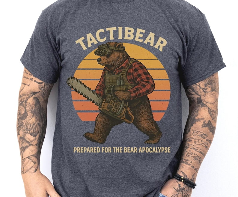 Tactibear T-Shirt, Tactical Bear Apocalypse Tee, Funny Prepper Flannel ...
