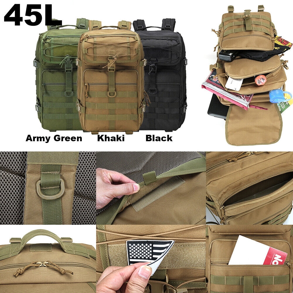 Tactical 30-45L Backpack Military Mens Waterproof Molle Daypack Hiking ...