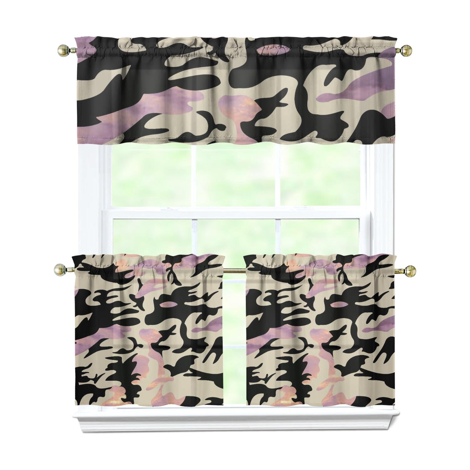 Tactical Army Kitchen Curtains Set - Camo Camouflage Hunting Military ...