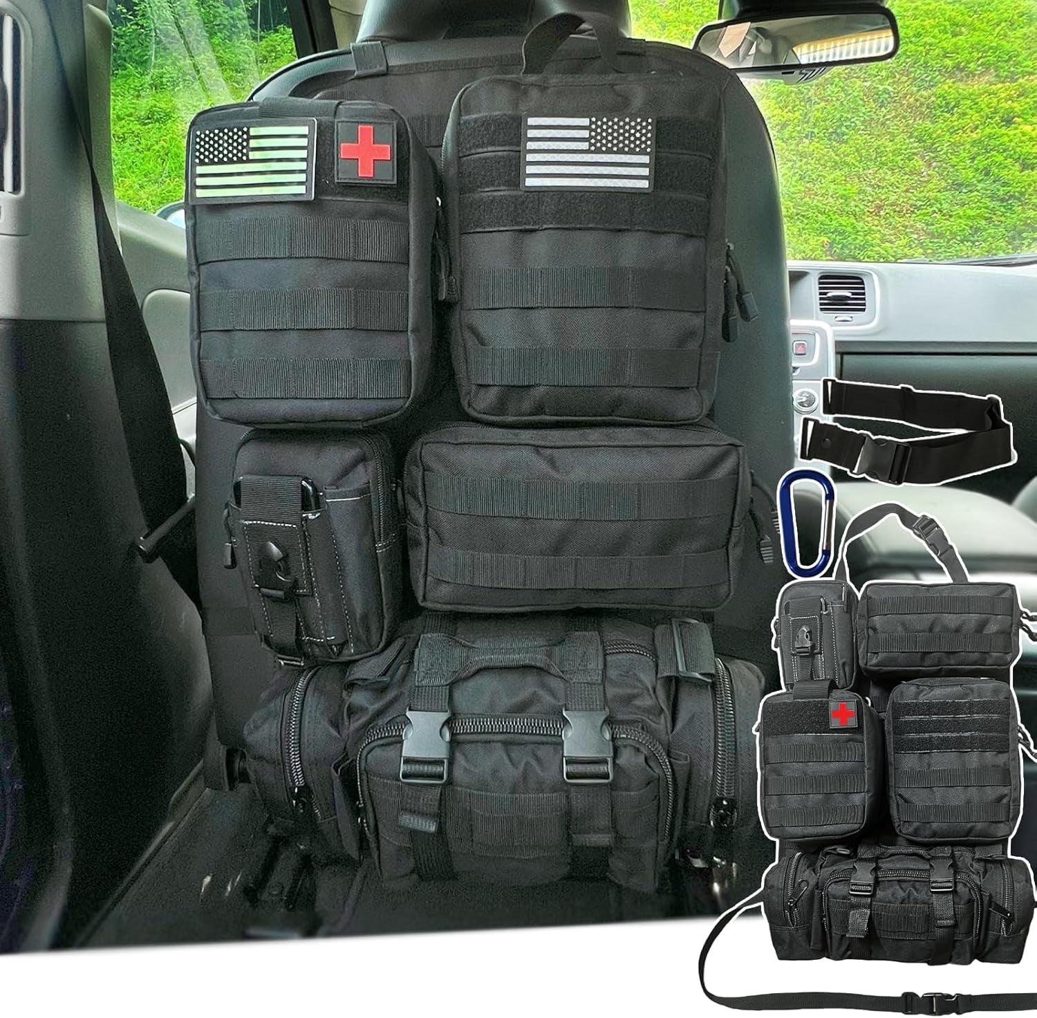Tactical Car Seat Back Organizer With 5 Detachable Pouches Upgrade ...
