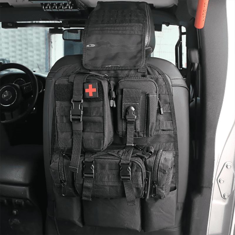 Tactical Car Seat Back Organizer, Molle Panel with 3 Detachable Pouches ...