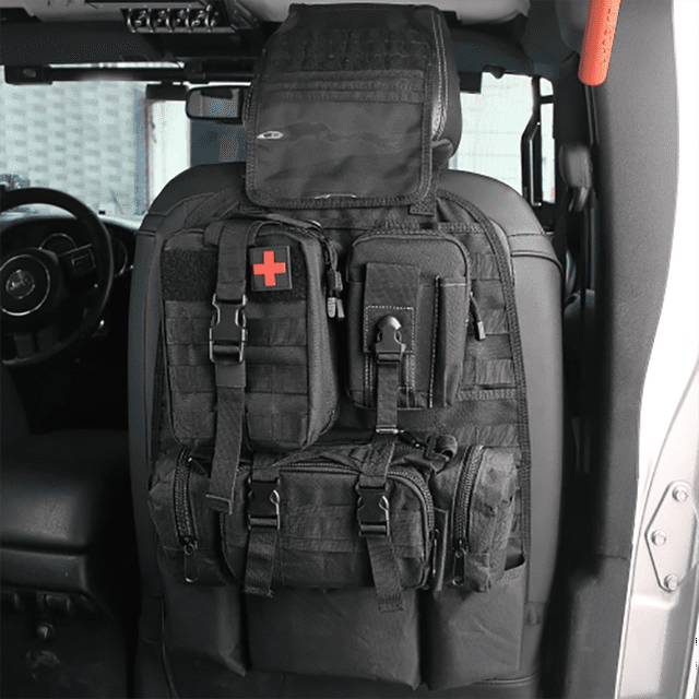 Tactical Car Seat Back Organizer, Molle Panel with 3 Detachable Pouches ...