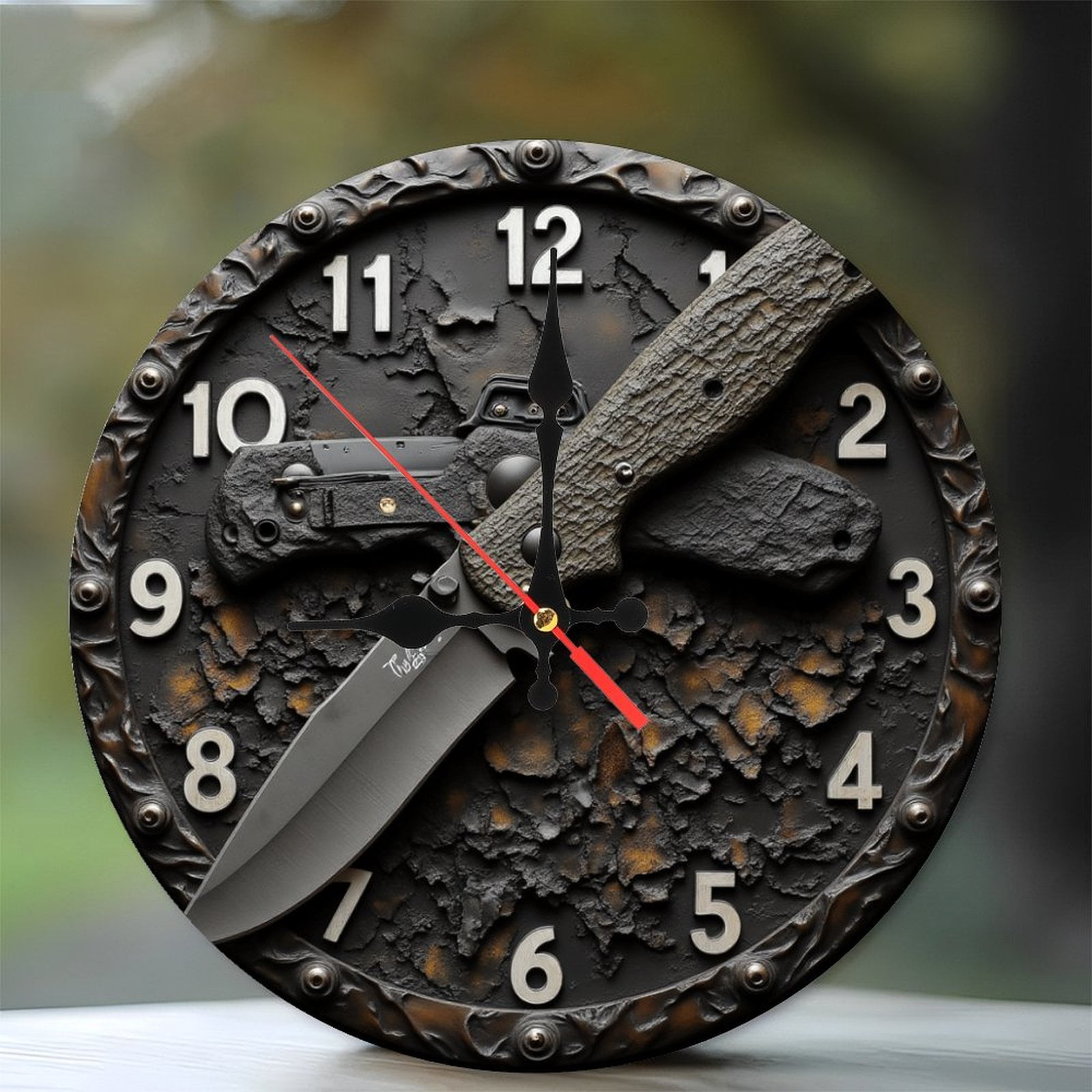 Tactical Cutlery Clock Wall Decor Rustic Design 10-Inch Silent Wooden ...