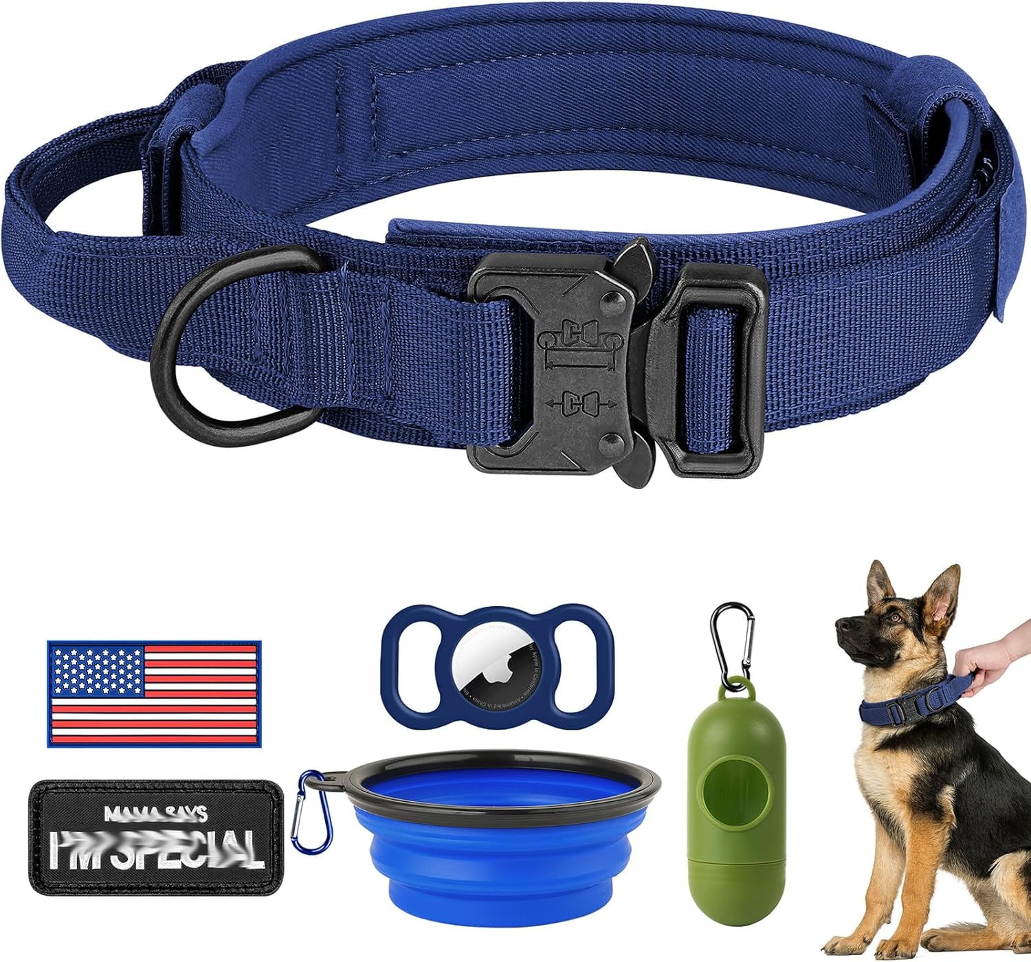 Tactical Dog Collar Adjustable Nylon Collar with Control Handle and ...