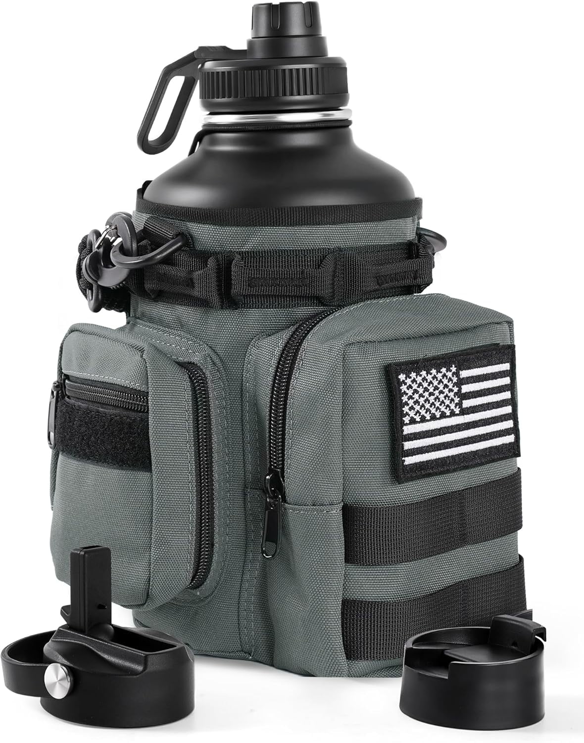 Tactical Half Gallon Water Bottle with Straw, 64 oz Insulated Water Jug ...