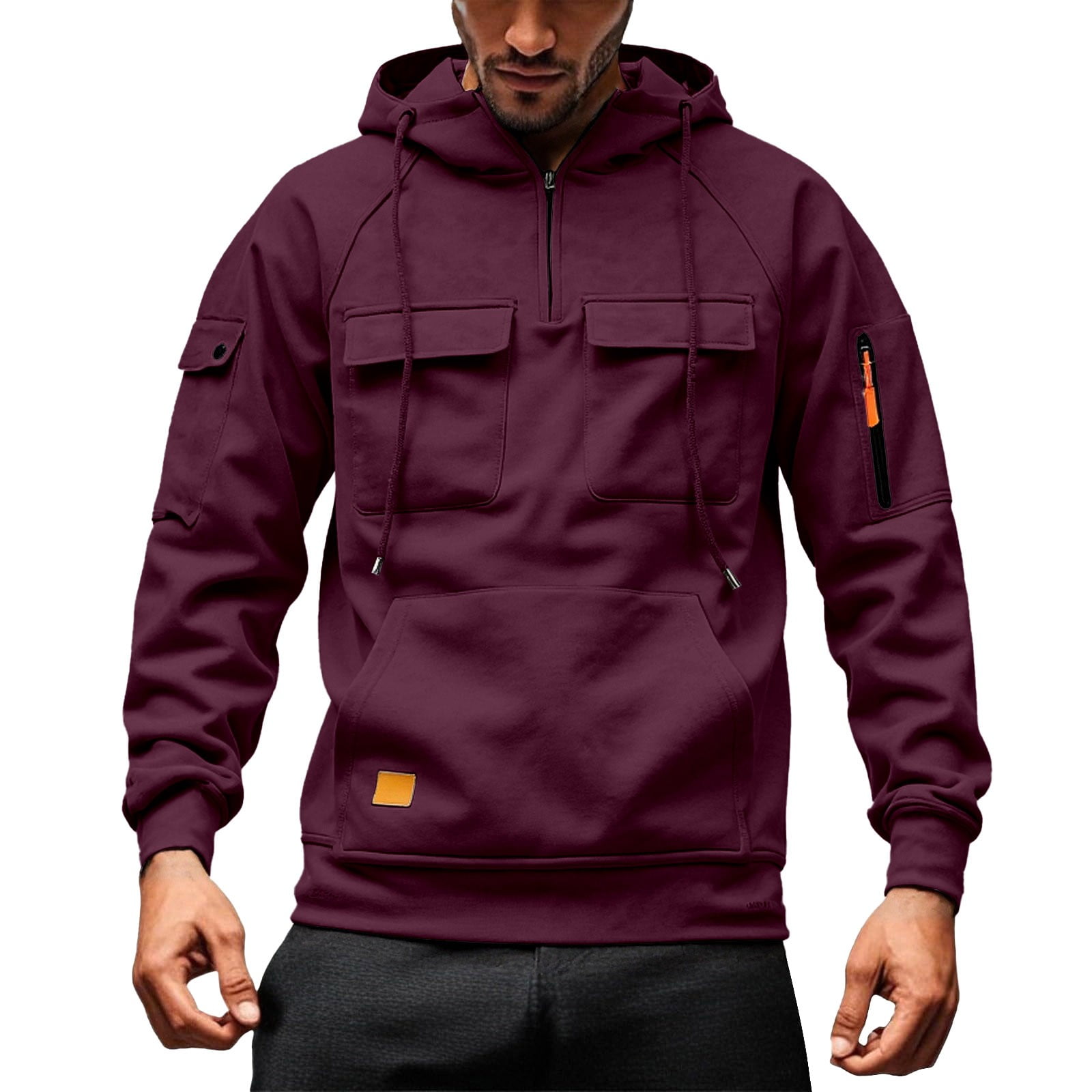 Tactical Hoodies for Men Half Zip Long Sleeve Sweatshirt with Multi ...