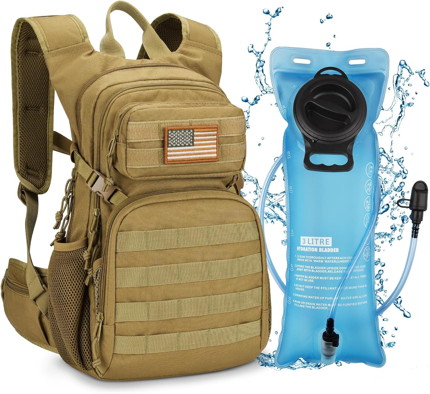 Tactical Hydration Backpack 3L, Lightweight Water Bag Hydration Pack ...