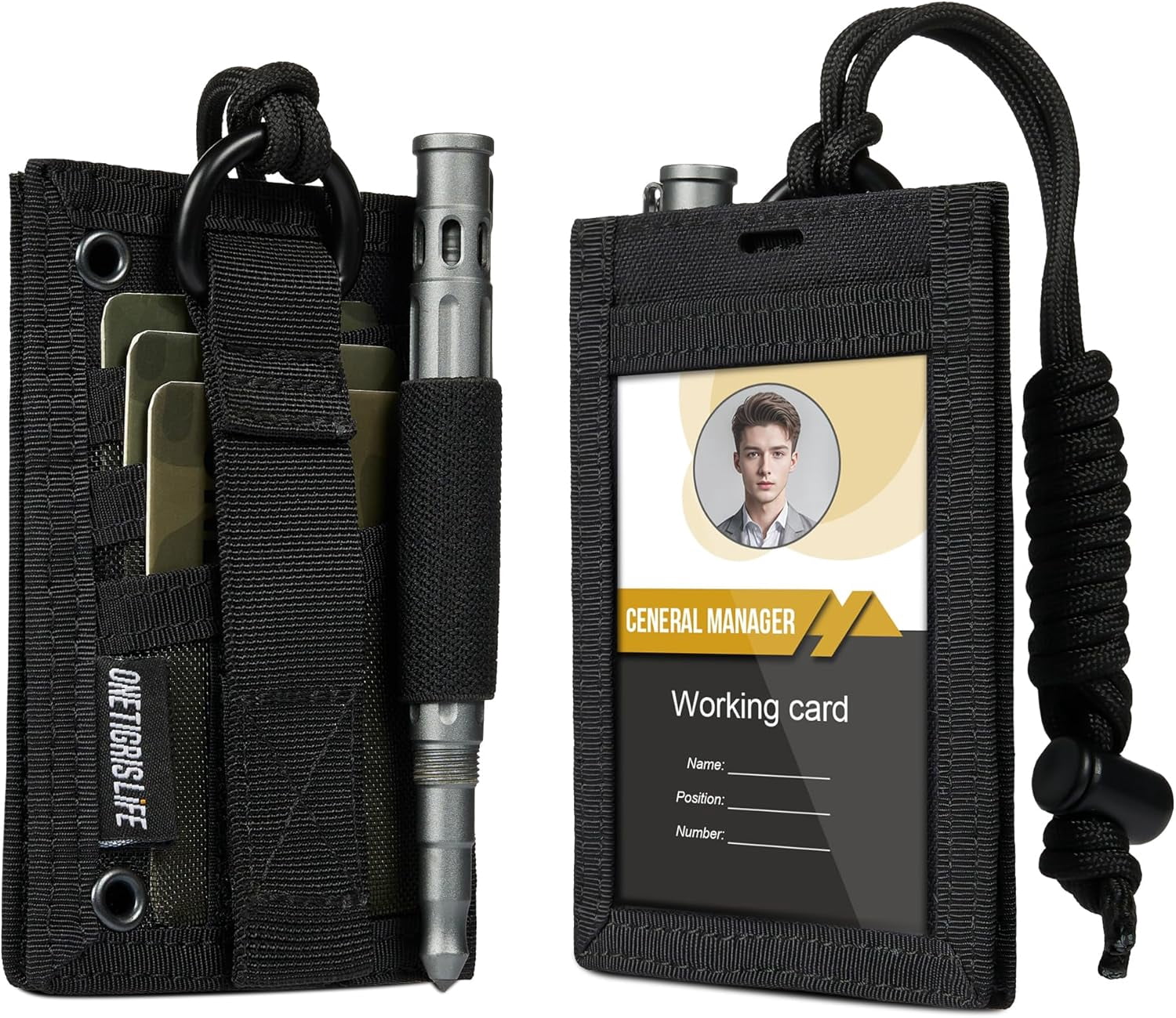 Tactical Id Card Holder Hook Loop Patch Badge Holder Neck Lanyard Key